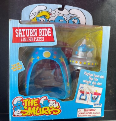 Vintage 1996 The Smurfs Toy Saturn Ride Smurf Figure Astro Space Ship ...