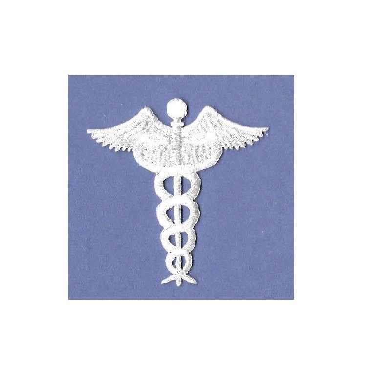 Caduceus - Medical Emblem - Doctor - Nurse - White Embroidered Iron On ...