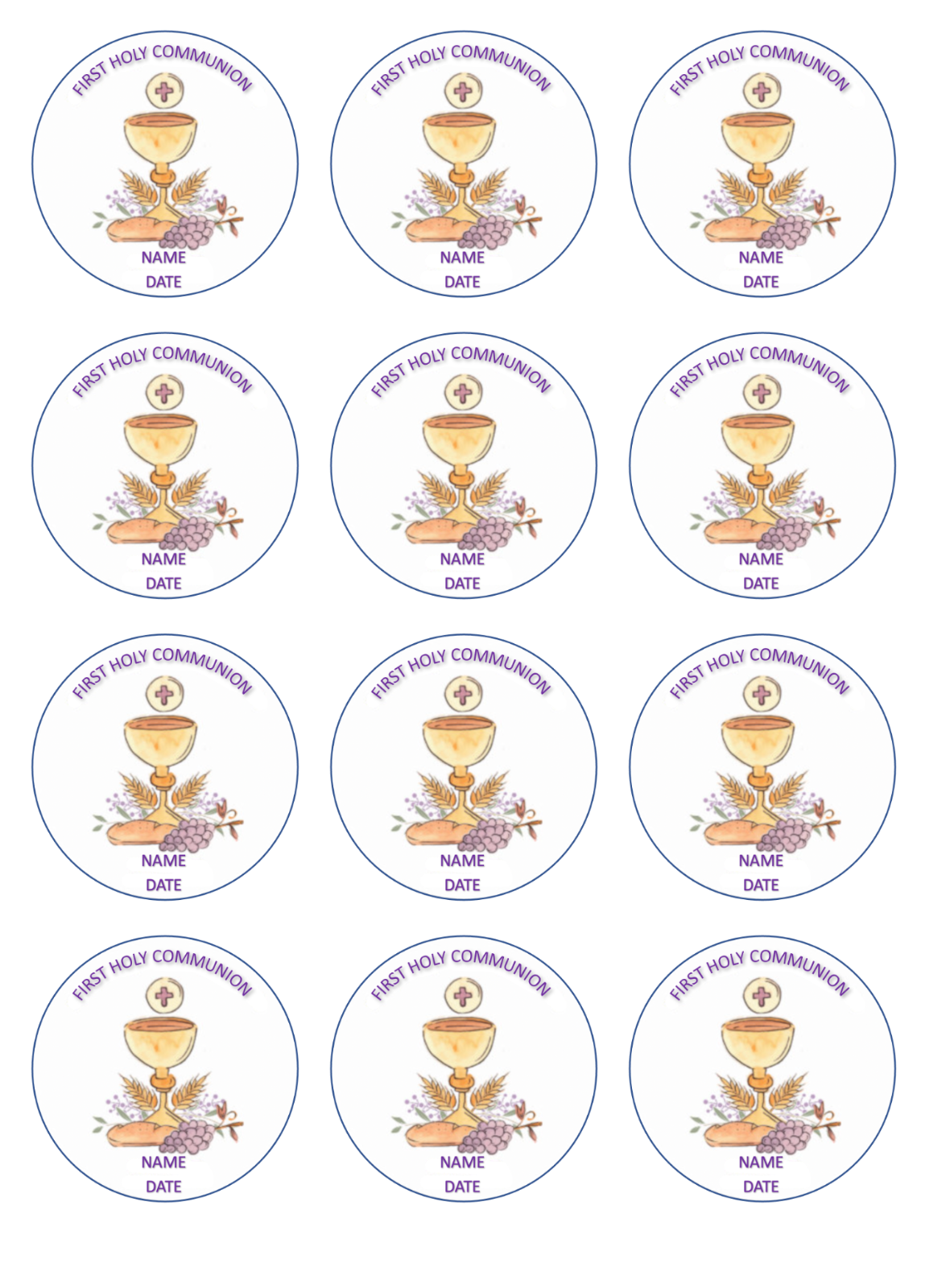 12 first holy communion edible paper cupcake cookie toppers PRE CUT ...