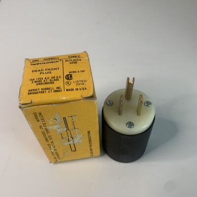 Hubbell 5266 C Insulgrip Dead Front Plug 3 Wire St. Blade Ground AC/DC ...