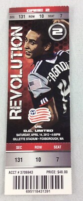MLS 2012 04/14 D.C. United at New England Revolution Full Ticket | eBay