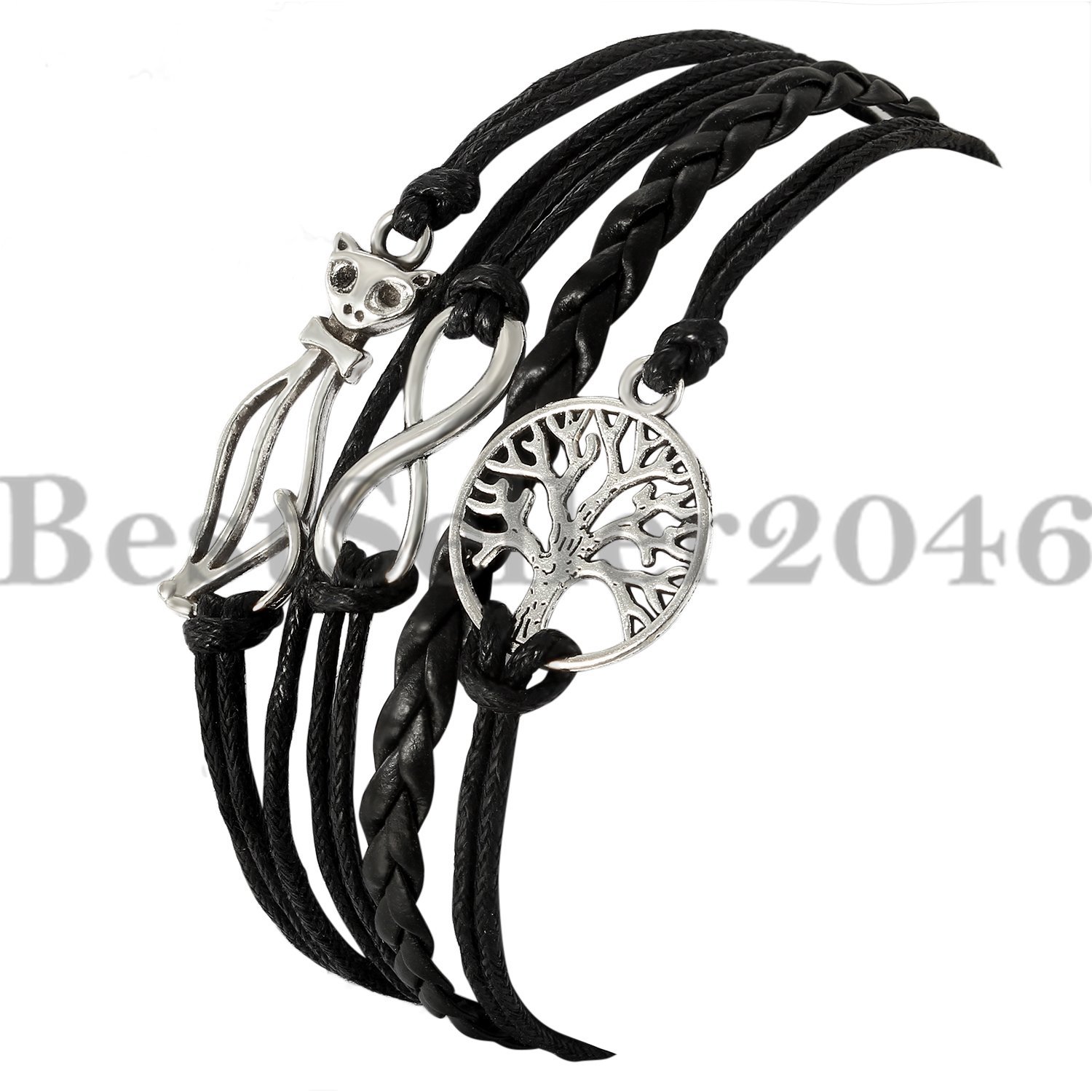 Men Women Infinity Love Heart Tree of Life Friendship PU Leather Charm ...