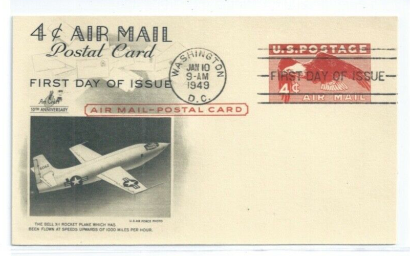 (2) US First Day Airmail Art Craft Postcard UXC1a 1949 Eagle 4 cent ...