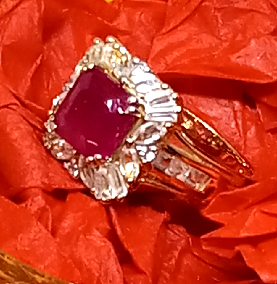 5.65ctw Asscher Cut Niassa Ruby White Topaz 14K YG Over Silver Ring ...