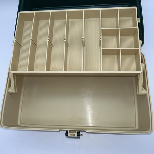 Vintage Plano Fishing Tackle/Craft Box 4100 Green Tan Plastic Box 1980s ...