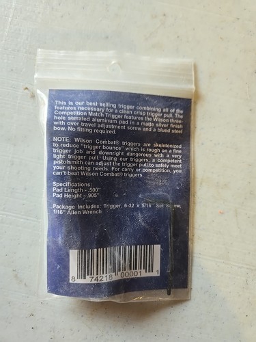 Wilson Combat Trigger Competition Match For 1911 Matte Silver Finish On ...