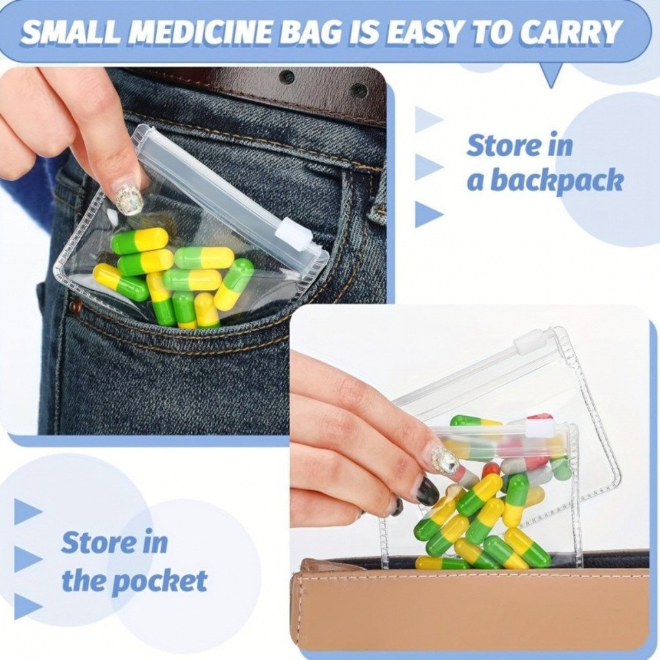 20pcs/set Plastic Medicine Bags with Zipper Self-sealing Bag Travel ...