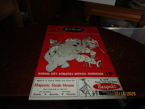 August 28, 1957 Kansas City A's Baseball Program vs. Washington ...