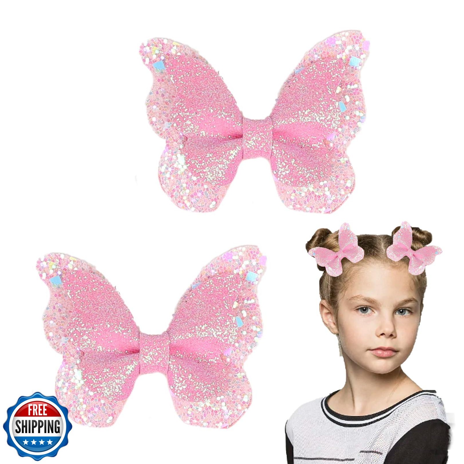 Pink Butterfly Hair Clips for Girls - 2Pcs Sequins Pink Butterfly Clips ...