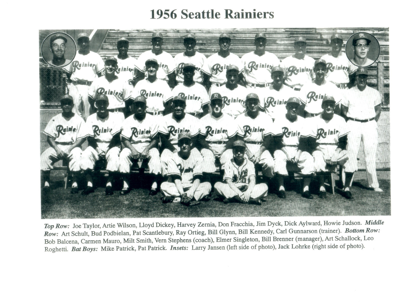 1956 SEATTLE RAINIERS 8x10 TEAM PHOTO BASEBALL WASHINGTON JANSEN ...