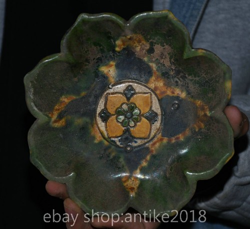 6.4" Old Chinese Tang sancai Pottery Dynasty Palace Lace Flower Dish ...
