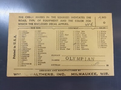 Vintage Walthers Decals No. 416 CMStP&P Milwaukee Road Olympian Dsl ...