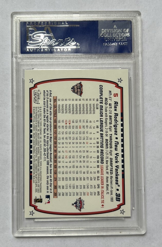 2005 Topps All-Star Fanfest Redemption Alex Rodriguez #5 PSA GEM MT 10 ...