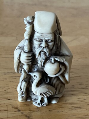 Figurine Chinese Man Resin Carved Vintage White Small Resin Handmade ...