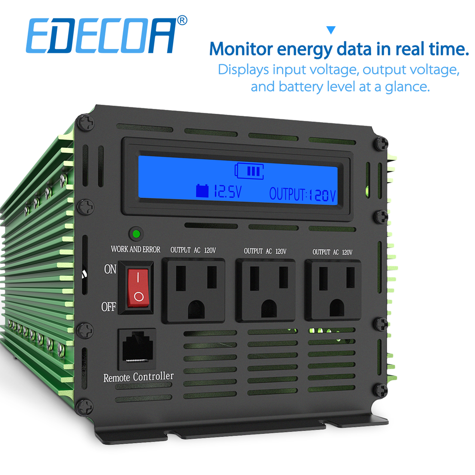 EDECOA 2500W Power Inverter Pure Sine Wave 12V dc to 120V ac LCD RV | eBay