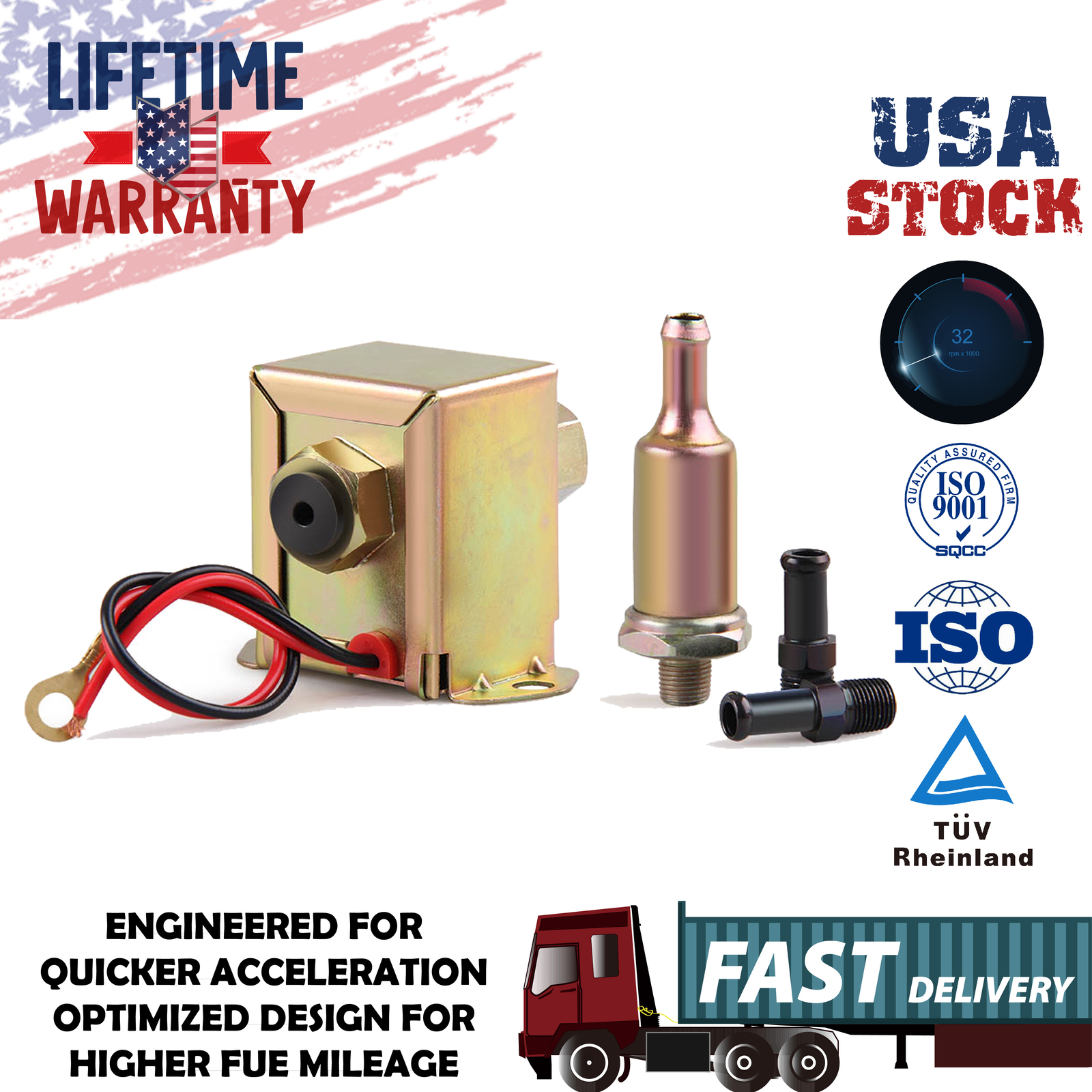 E8012S Electric Fuel Pump Gas Diesel 4-7PSI 12V 5/16'' EP12S for Trucks ...