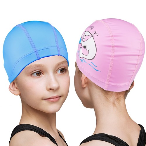 Waterproof Solid PU Swim Cap for Kids Children Breathable Ear Wrap ...