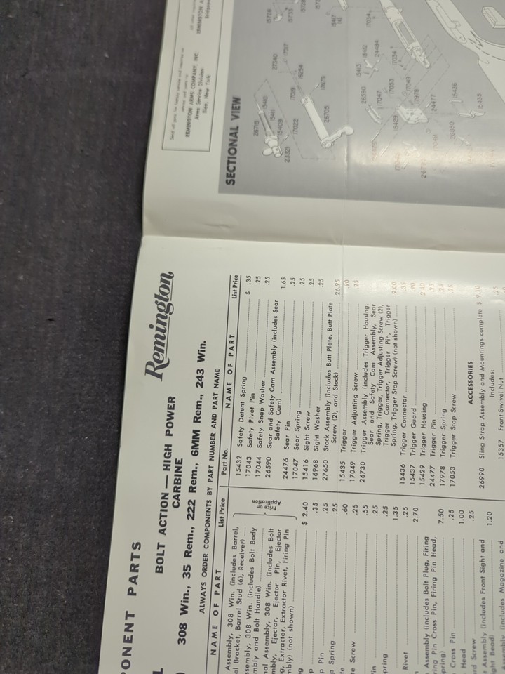 Remington High Power Carbine Model 600 Instructions Folder Price Parts ...