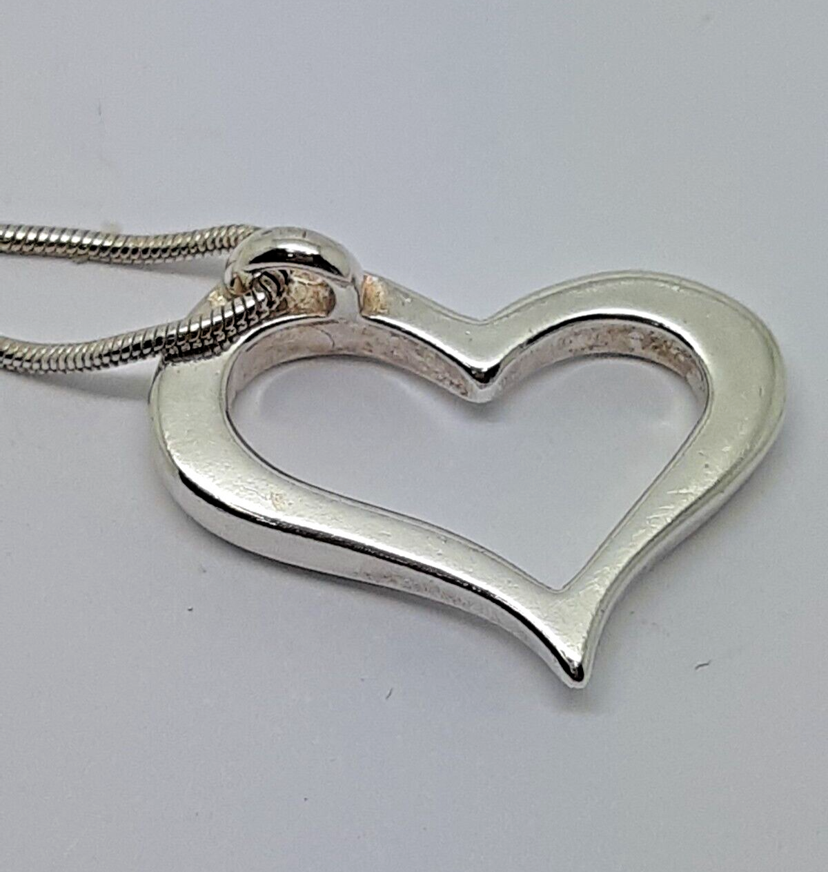 Open Heart Pendant on 46.5cm Snake Chain 925 Solid Sterling Silver | eBay