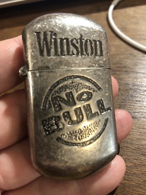 VINTAGE WINSTON BRANDED NO BULL ROUNDED SILVER METAL CASE CIGARETTE ...
