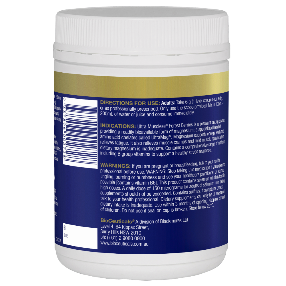 BioCeuticals Ultra Muscleze Forest Berries 360g Oral Powder Magnesium ...