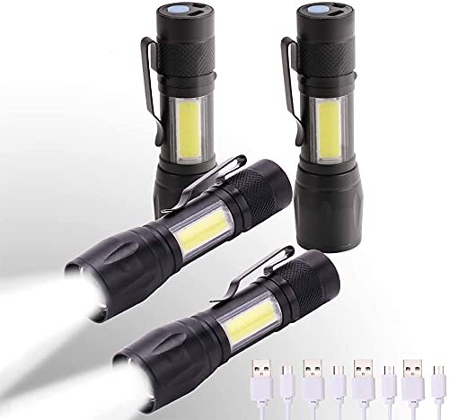 4 Pack USB Rechargeable Mini Small LED Flashlights, Camping Lantern ...
