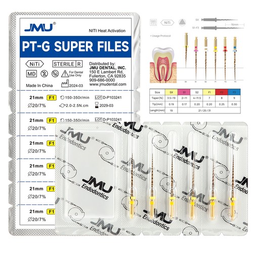 6pcs JMU Endo Root Canal Nickel Titanium Rotary Files S1 S2 F1 Gold ...