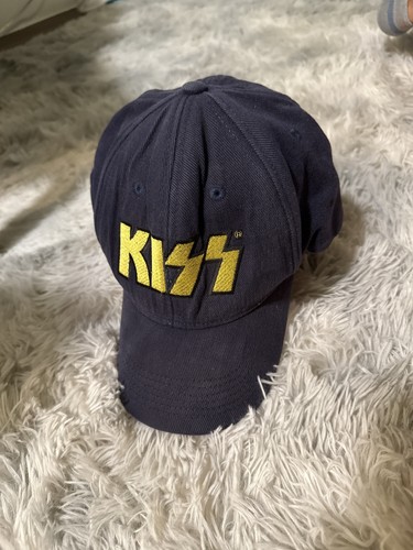 Vintage KISS Hat Cap Strap Back Navy Blue Embroidered Rock Band Army ...