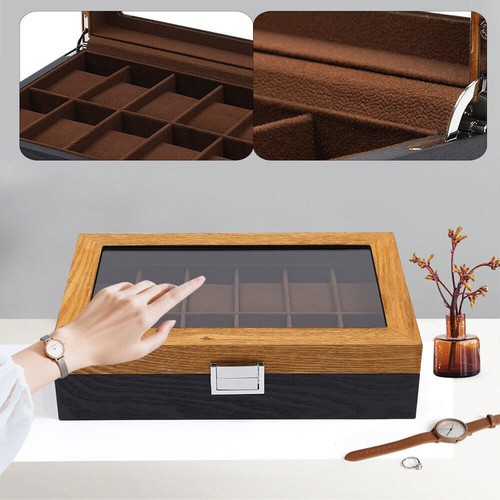 12 Slots Vintage Wooden Watch Box Organizer Watch Display Case with ...