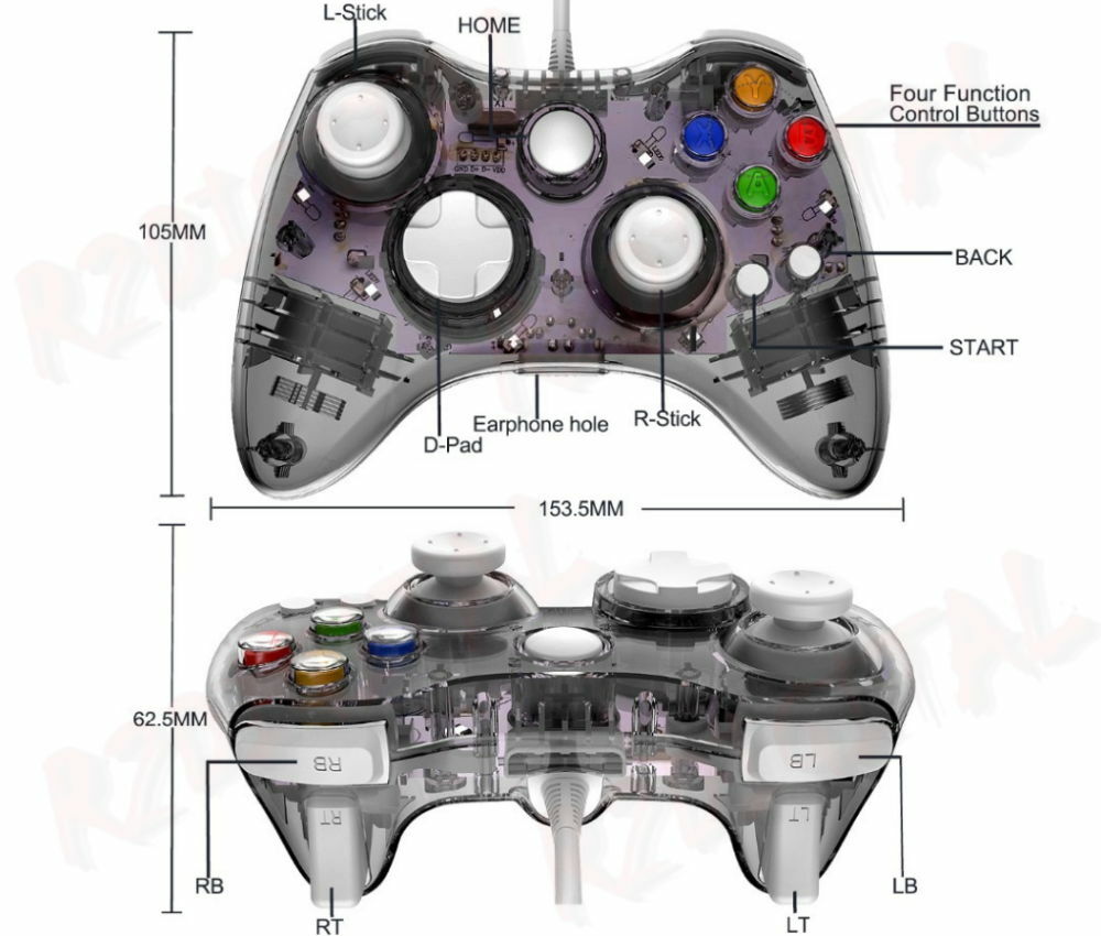 CONTROLLER 360 PC ARCADE con FILO 5 ASSI JOYSTICK CAVO USB JOYPAD X-BO ...