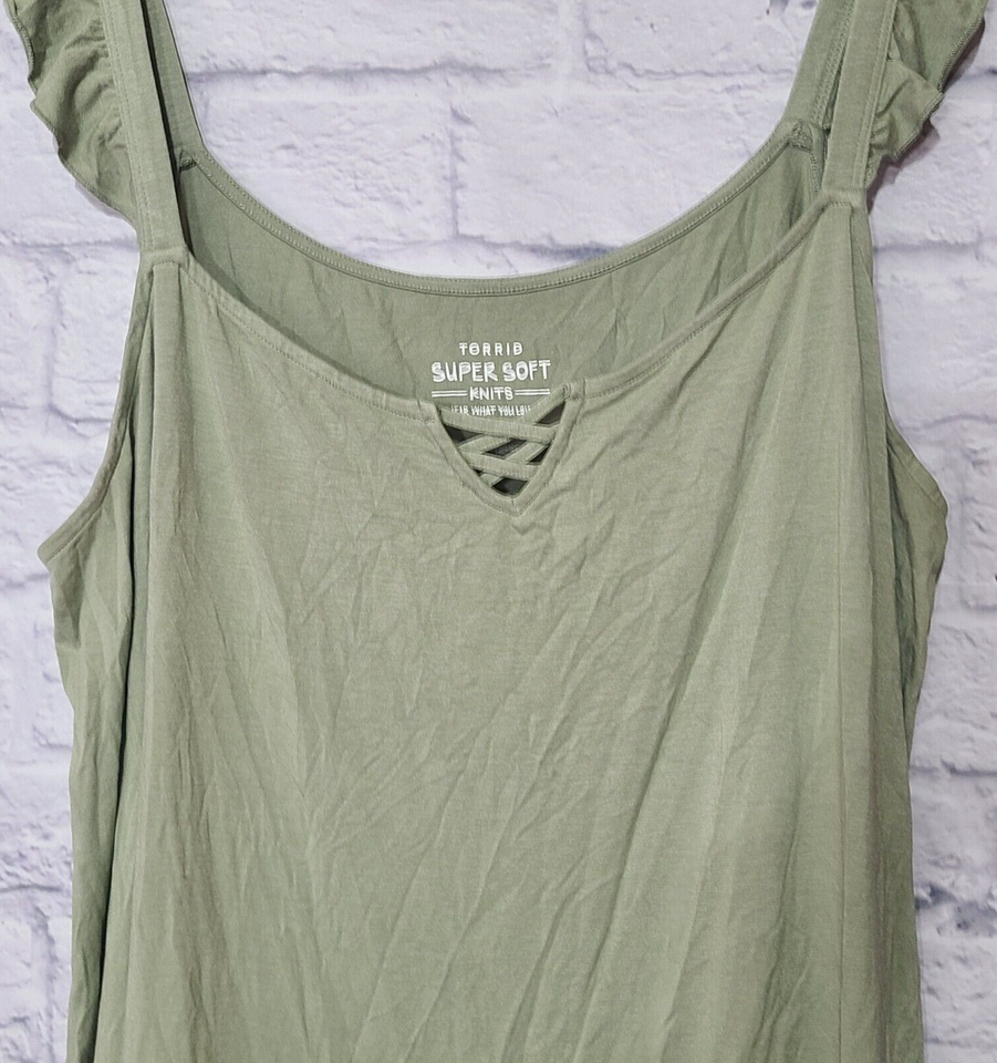 Torrid Lattice Ruffle Sleeve Tank Top Women's Size 3X Jade Green Super ...