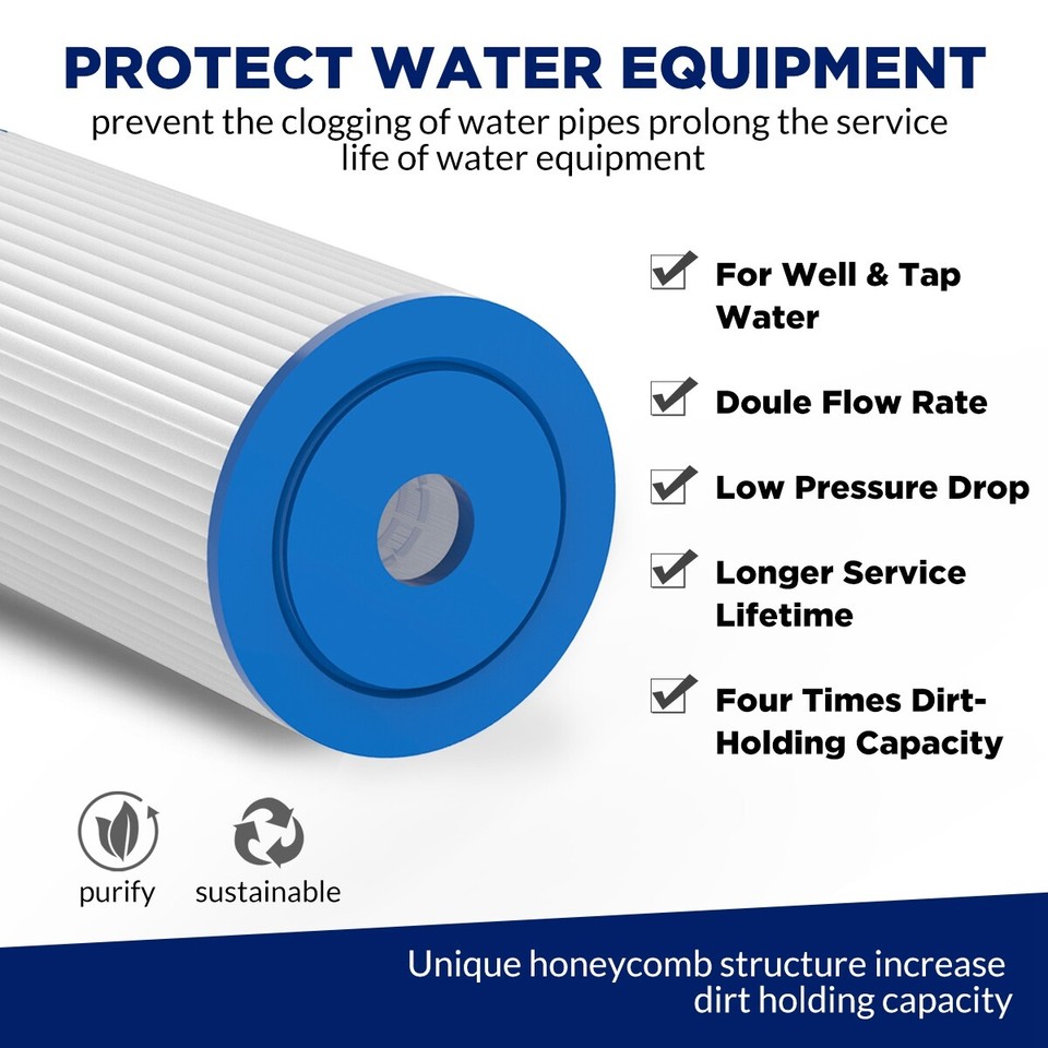 18 Pack 20 Micron 20" x 4.5" Whole House Washable Pleated Sediment ...