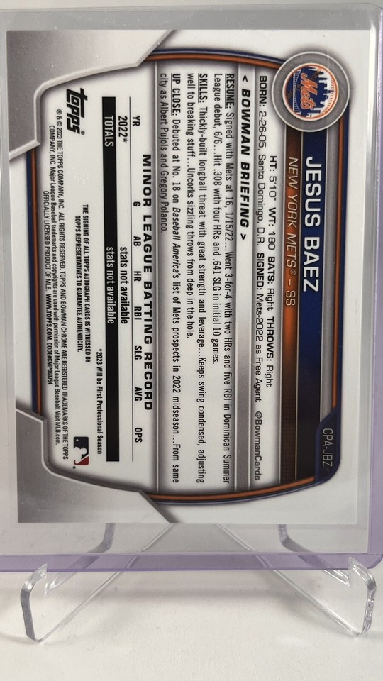 2023 Bowman Chrome JESUS BAEZ 1st Prospect Auto CPA-JBZ Mets | eBay