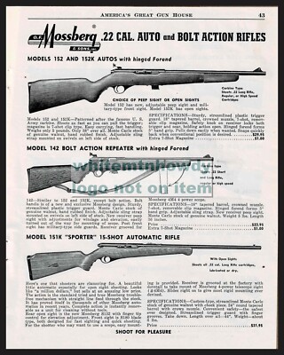 1952 MOSSBERG Model 152 152K Auto, 142 Bolt Repeating, 151K Sporter ...