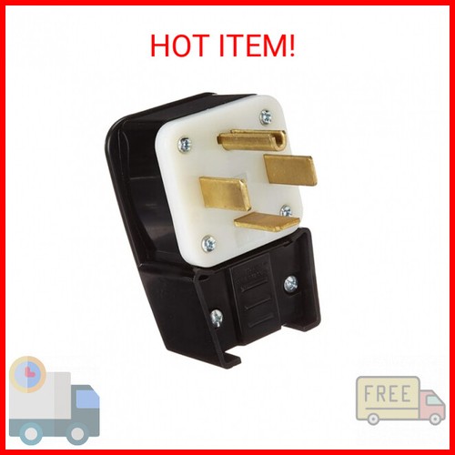 60A 125/250V Straight Blade Plug Industrial Grade Grounding Angle Black ...