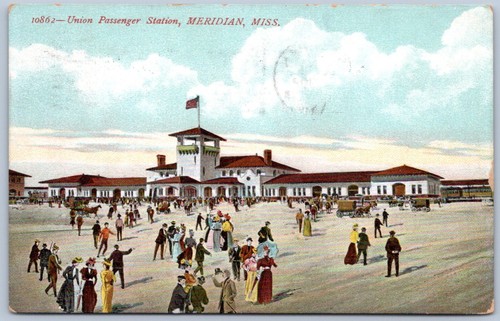 Postcard MS Meridian Mississippi Union Passenger Station Railroad MS18 ...