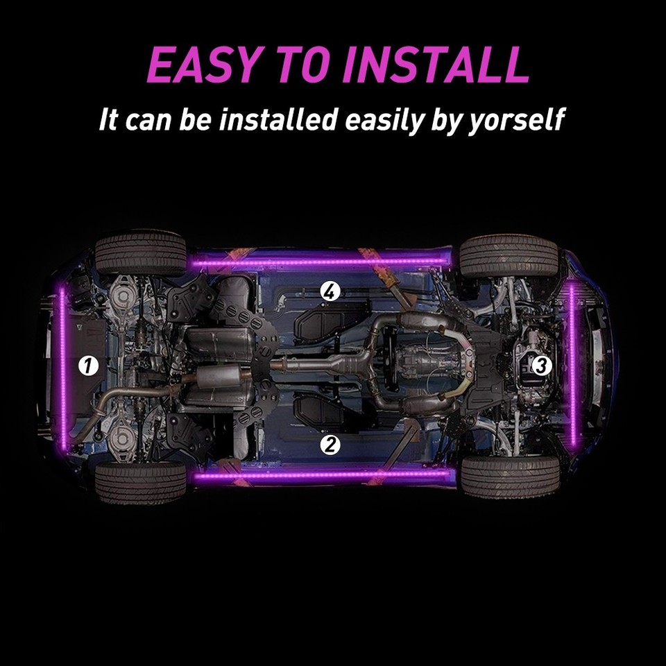 4X 8Color RGB Strip LED Under Car Tube Underglow Underbody Light System ...