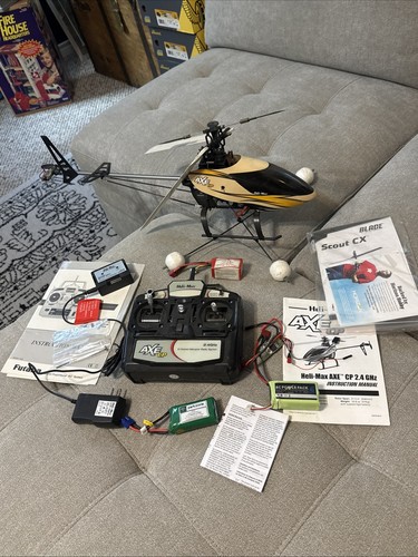 Heli Max AXE CP Rc Helicopter Yellow Tan With Remote/ Manuals/ Parts ...