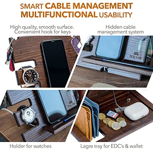 Wooden Docking Station Key Wallet Stand Watch Phone Charging Dock Desk ...
