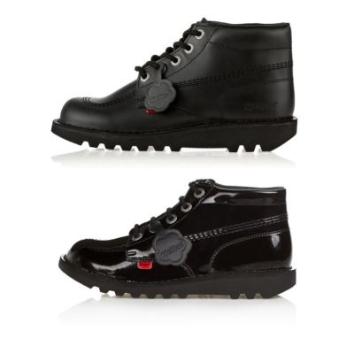 Kickers Classic Hi Black/Black Patent Boots Unisex, Youth Back To ...