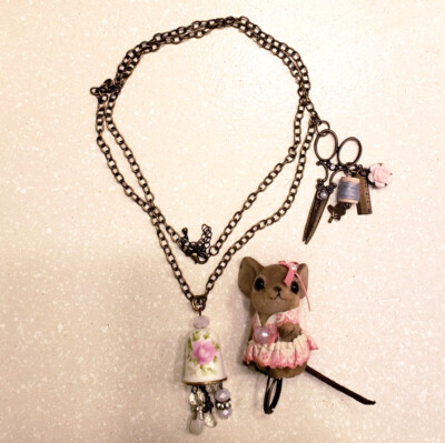 Cinderella fairy tale mouse ring & rose flower thimble & scissors ...