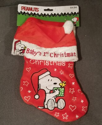 NEW with Tags Baby's 1st Christmas Peanuts SNOOPY Stocking & Santa Hat ...