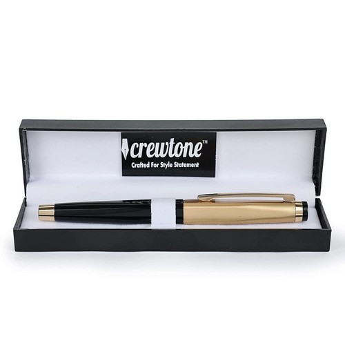 Crewtone 5011 Shine Black Body with Satin Golden Cap Ball Pen Blue ...