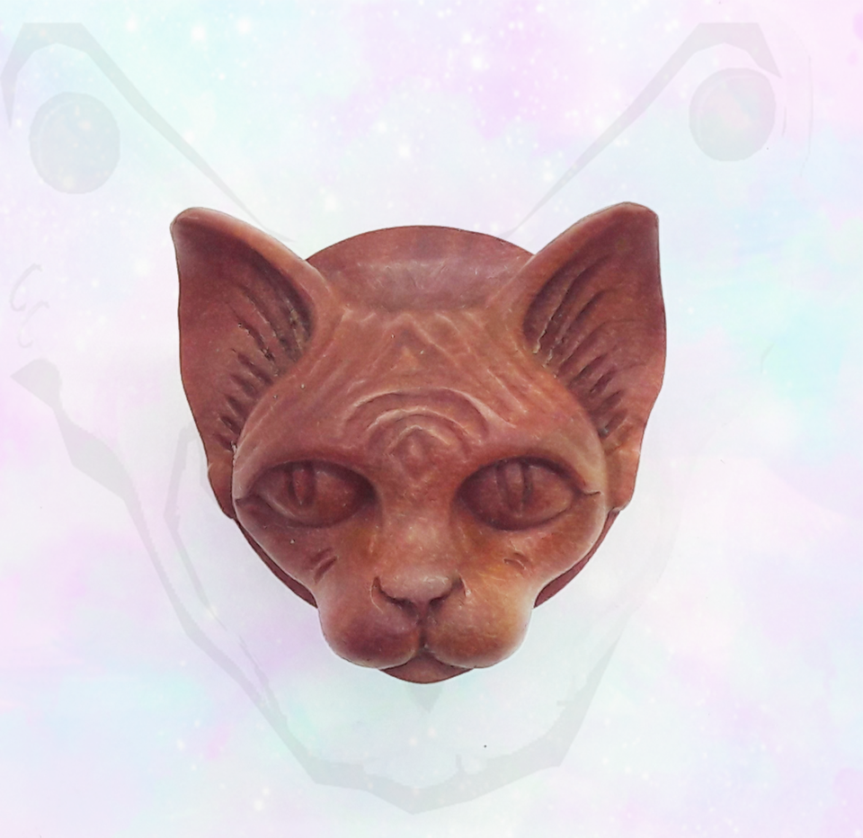 Carved Wood Big Gauge Ear Plug Saddle Organic Black Natural Cat Sphynx ...