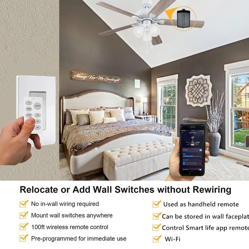 Nexete Smart Wi-Fi Ceiling Fan & Light Remote Control Kit Alexa Google ...