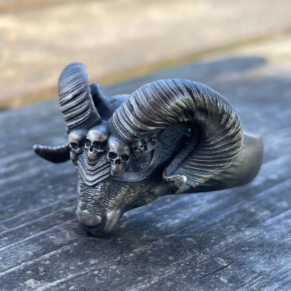 Aries Skull Ram Oxidized Ring 925 Sterling Silver Handcrafted Ring Duty ...