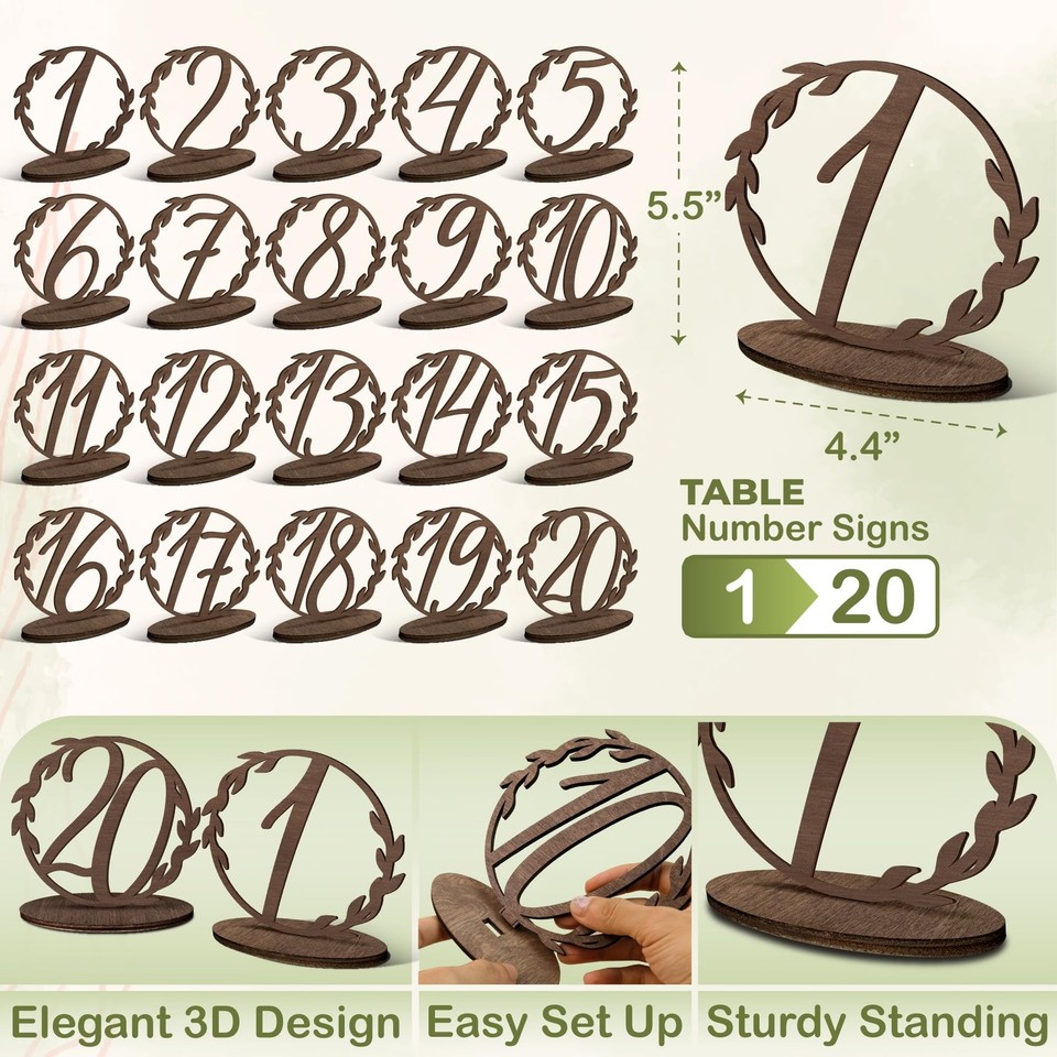Wedding Table Numbers 1-20, Rustic Table Numbers For Wedding Reception ...