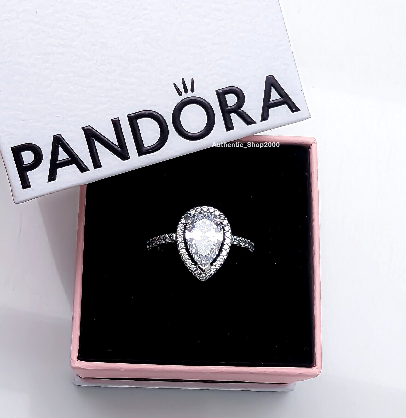 New 100% Authentic PANDORA 925 Ale Pave Sparkling Pear Halo Ring ...