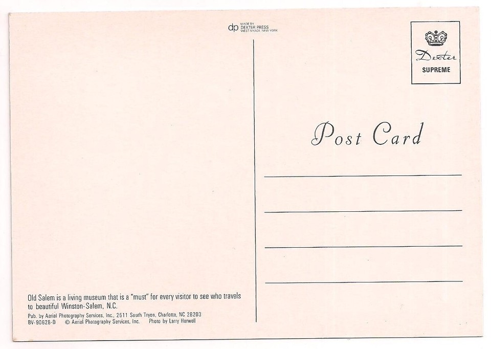 WINSTON-SALEM NC/NORTH CAROLNA Postcard GREETINGS Moravian "Old Salem ...