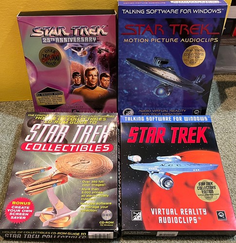 4 older 1990’s Star Trek “WINDOWS” PC CD-ROM Vintage boxed Game lot ...